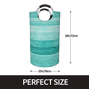 Kiuloam Teal Turquoise Green Wood 82L X-Large Storage Basket Collapsible Organizer Bin Round Laundry Hamper for Nursery Clothes Toys