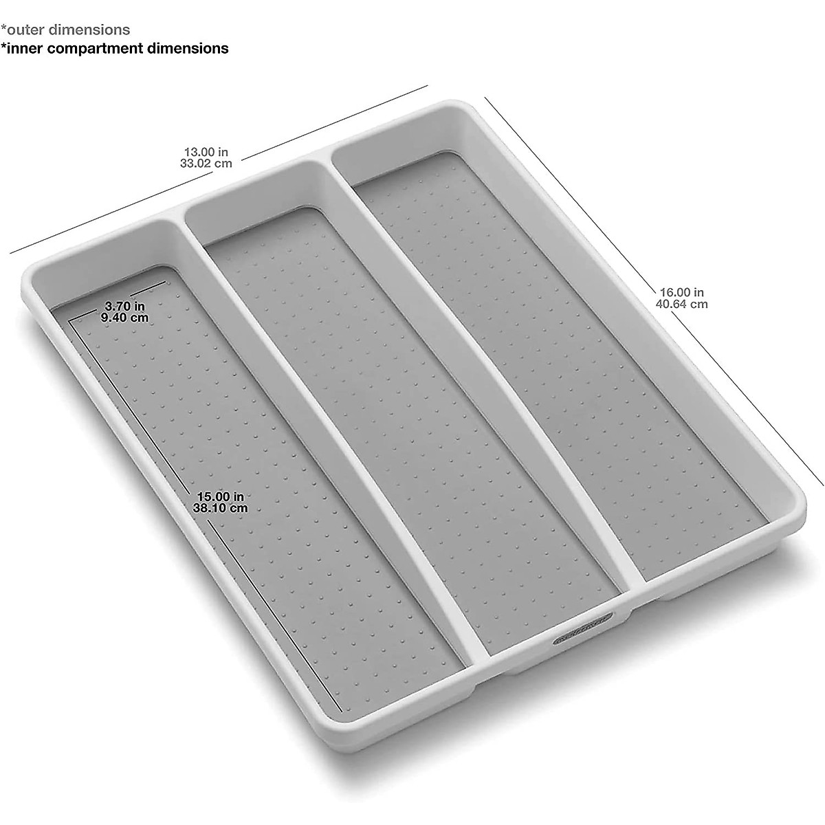 madesmart Antimicrobial Classic Large Utensil Tray Soft Grip, Non-Slip Kitchen Drawer, Multi-Purpose Home Organization, EPA Certified, 3 Compartments, White