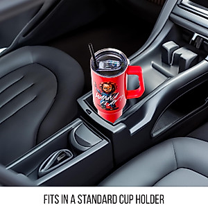 Silver Buffalo Chucky Wanna Play Stainless Steel Tumbler with Handle and Straw, Fits in Standard Cup Holder, 40 Ounces