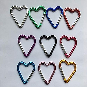 BeeSpring 10 Pcs Heart Shaped Aluminum Alloy Keychain Clip Carabiner Snaphook Hook Holder Aluminum Heart Carabiner Hook Clip Key Holder