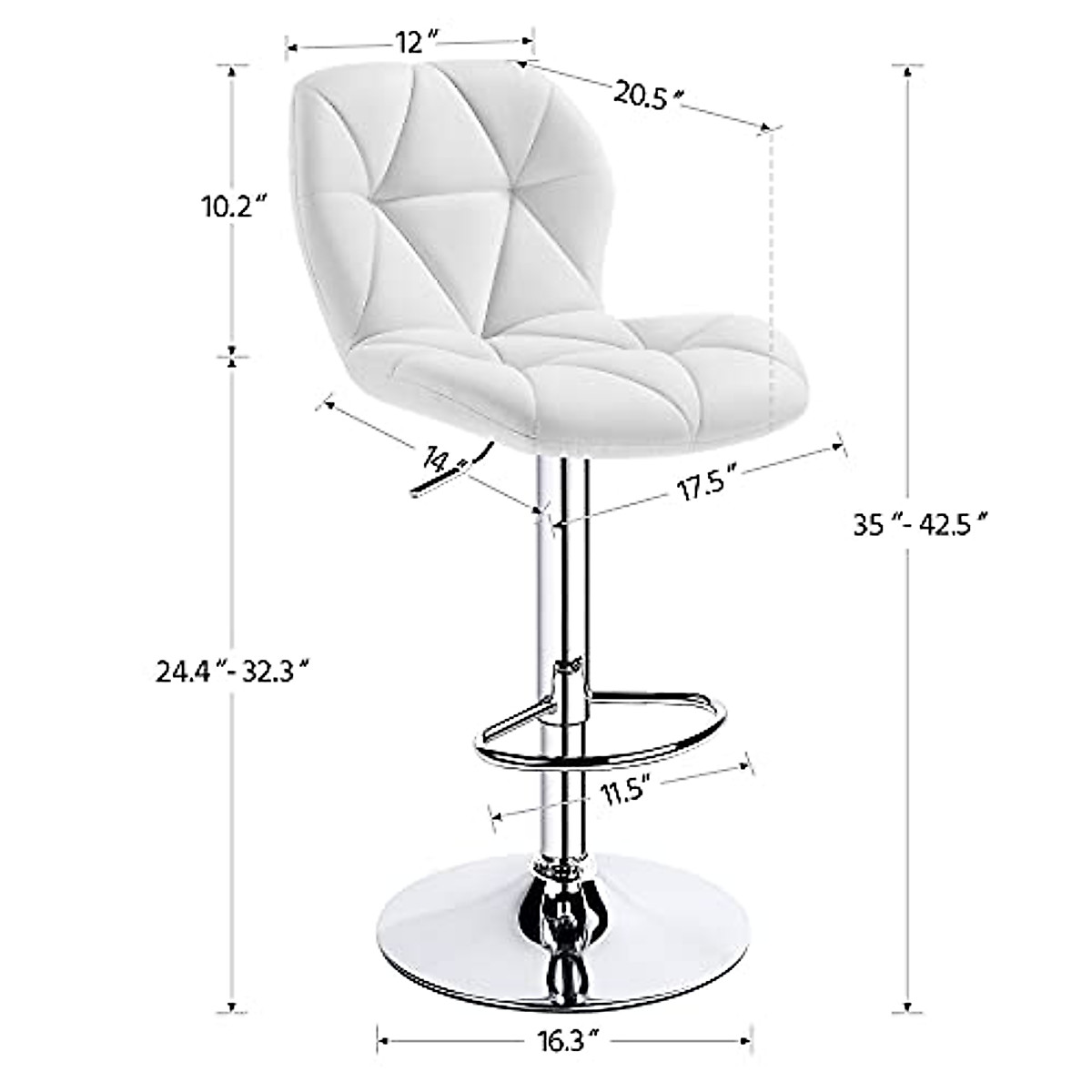 Yaheetech Bar Stools Set of 2 Counter Stool Bar Chairs with Backrest Height Adjustable Swivel Tall Bar Stools Modern PU Leather, White