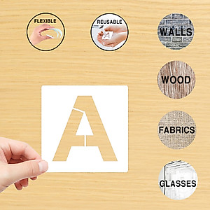 4'' Letter Stencils and Numbers Reusable Plastic, 36 Pcs Alphabet Art Craft Stencils, Number Symbol Templates Letter Stencils for Wood, Wall, Script Boat,Fabric, Rock, Chalkboard, Signage