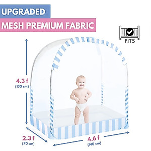 Baby Safety Pop up Crib Tent | Premium Crib Net to Keep Baby from Climbing Out | Upgraded Mesh Fabric | Protect Your Baby from Falls | Unisex Infant Crib Tent (Blue)