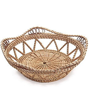 Woven Bread Baskets for Serving Rattan Tray for Fruit Food Kitchen Taptop Natural (10.6inch D x 3.5inch H)