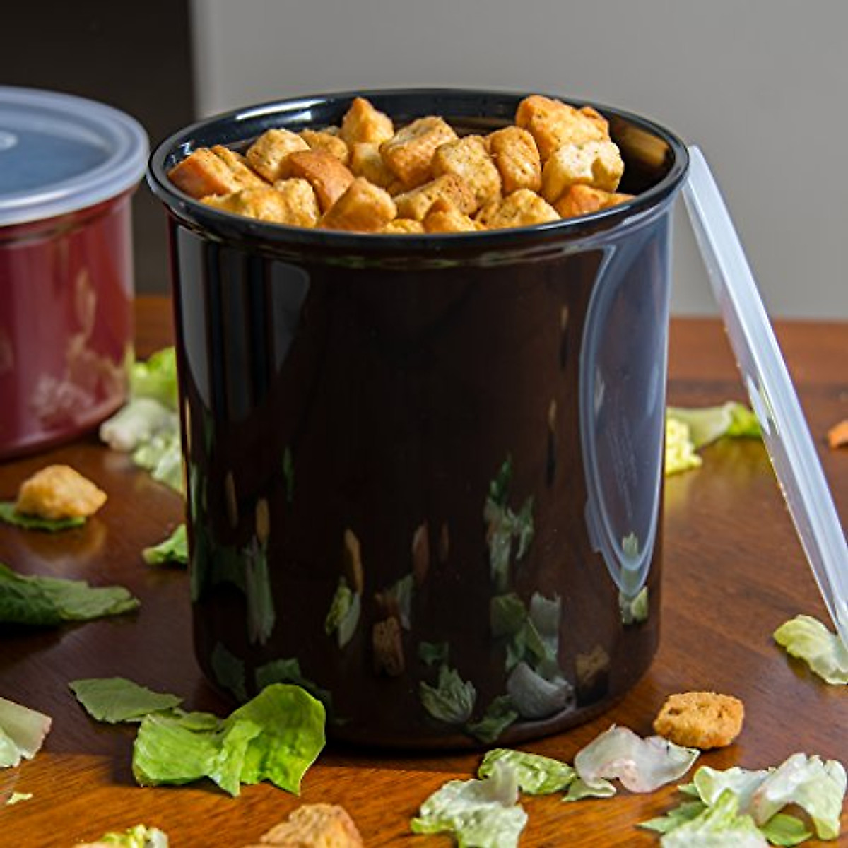 Carlisle FoodService Products Classic Round Storage Container Crock with Lid for Kitchen, Restaurants, Home, Plastic, 2.7 Quarts, Black, (Pack of 6)