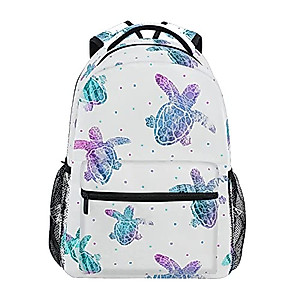 Vnurnrn Watercolor Purple Turtle Kids Travel Backpack for Boys Girls, Large Capacity with Name Tag Slot