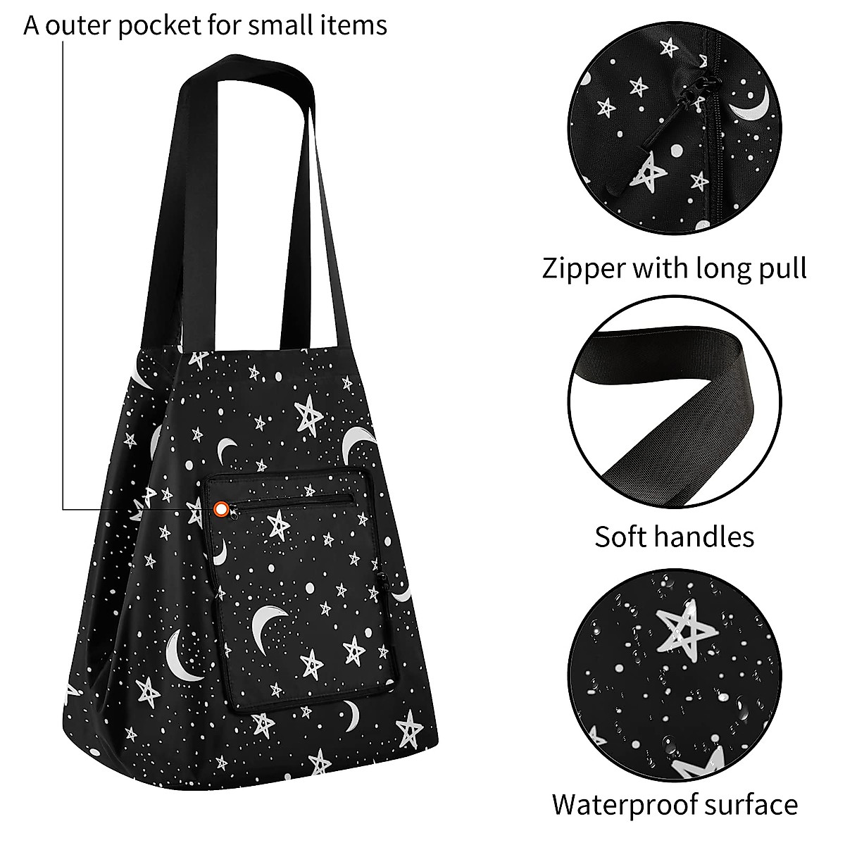 ALAZA Night Sky with Stars and Moons Foldable Shoulder Bag Recycle Shopping Bags
