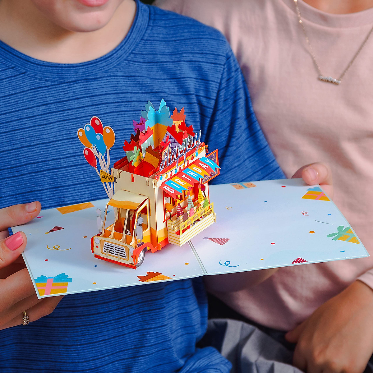 Paper Love Happy Birthday Ice Cream Truck Pop Up Card, For Adults and Kids - 5"x7" Cover - Includes Envelope and Note Tag