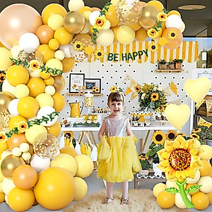 Sunflower Birthday Party Decorations, 114Pcs Sunflower Yellow Balloons Garland Arch Kit with Sunflower Garland BE HAPPY Banner for Lemon Honeybee Daisy Sunflower Sunset Sunshine Baby Shower Decoration