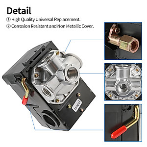OAMCE Air Compressor Pressure Switch Replacement LF10-4H with 95-125 PSI Range and 20A Rating, 4-Port