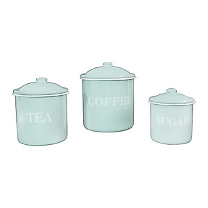 Creative Co-Op Metal Containers with Lids, Coffee, Tea, Sugar (Set of 3 Sizes/Designs) Food Storage, Mint Green