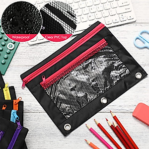 Fainne 36 Pcs Pencil Pouch for 3 Ring Binder Pencil Case for Binder Colorful Mesh Pencil Bags with Zipper, 3 Ring Binder Pencil Pouch Bags with Clear Mesh Window for Office Supplies