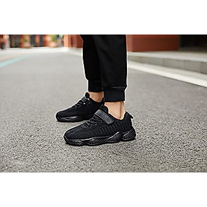 Casbeam Kids Breathable Sneakers Mesh Lightweight Easy Walk Casual Sport Strap Athletic Running Shoes for Boys Girls 050 All Black 34