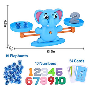 ZWYOIUG Elephant Balance Game Toy, STEM Educational Math Number Balance Game, Learning Counting Number Toy with Little Elephants, Numbers, Great Gifts for Toddlers Boys Girls 3 Years and up(Blue)