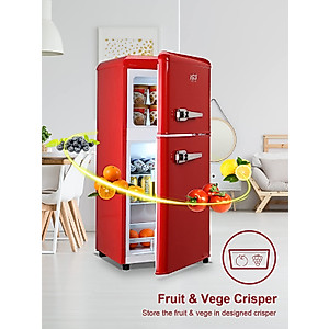 KRIB BLING 3.5 Cu.Ft Refrigerator 2 Door 7 Level Adjustable Thermostat Control Top-Freezer Refrigerator Lock Fresh Energy Saving Red (KB03-FLS-80G-RED)