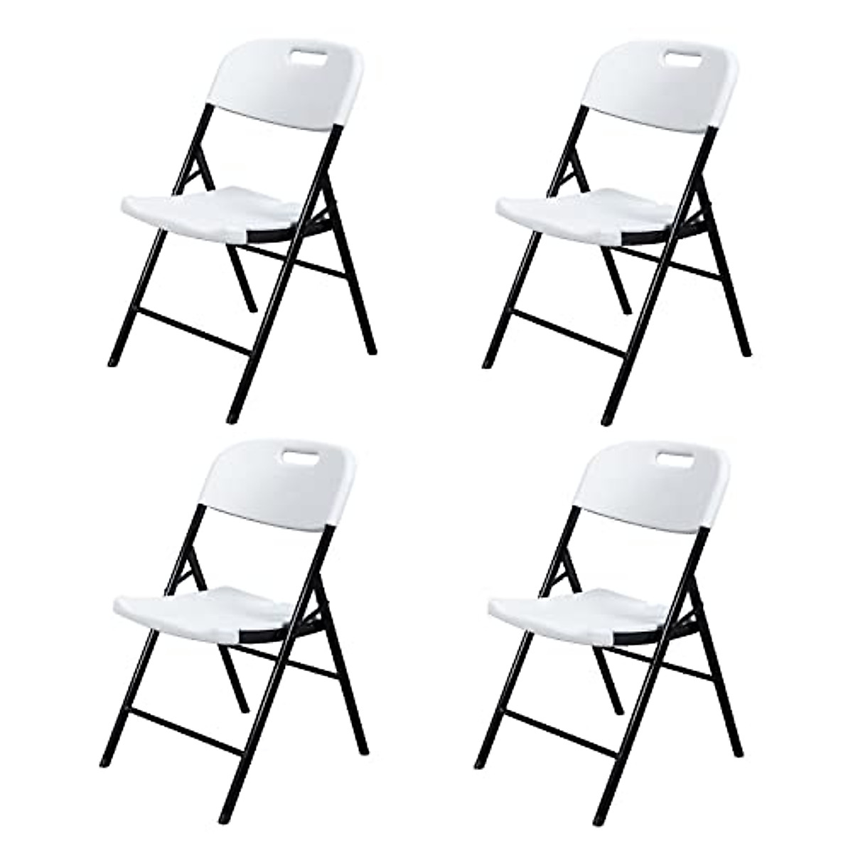 Outvita Outdoor Plastics Folding Chairs, Set of 4 Foldable Dinning Chairs for Wedding, Parties, Camping, Picnics Black & White