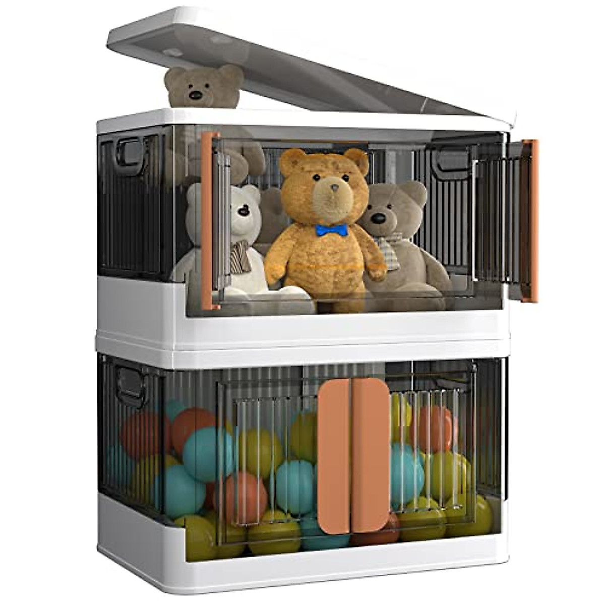 Golbsart Collapsible Storage Bins with Lids, 34 Qt (Pack of 2) Plasic Storage Boxes with Lids,Stackable Totes for Storage with Double Doors & Secure Buckle