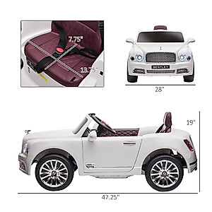 Aosom Bentley Mulsanne 12V Ride on Car, Battery Powered Car with Remote Control, Suspension, Startup Sound, LED Lights, MP3, Horn, Music, Forward and Backward, 2 Motors, White