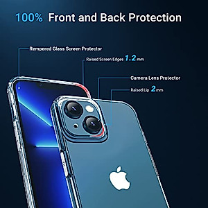 GLIMALL [5 in 1 Designed for iPhone 13 Clear Case with Screen Protector[2 Pack] +Camera Lens Protector[2 Pack], Military Grade Drop Protection Transparent Cover 6.1 Inch