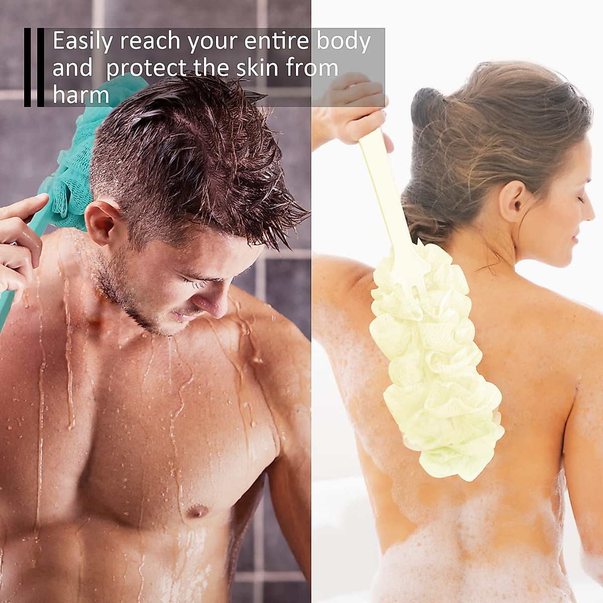 Back Scrubber for Shower, Long Handle Back Loofah Shower Brush, Bath Brush for Women Men, Soft Nylon Mesh Back Cleaner Washer, Loofah Sponge Exfoliating Body Scrubber for Skin Care