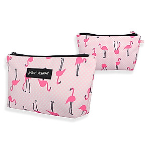 Betsey Johnson 8.5 Inch Zipper Cosmetic Pouch Small Toiletry Bag–Lightweight Durable Polyester Organizer with Inner Zipped Pocket Good For Makeup Accessories and Travel Needs (Flamingo Strut)