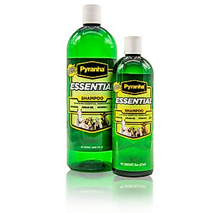 Pyranha Essential Shampoo - With Geraniol, Argain Oil, Vitamin E, Coconut Oil, and Aloe Vera - Die & Paraben Free, Long Lasting Smell, Biodegradable - Shampoo for Horse, Dogs, Cats, and more - 16 OZ