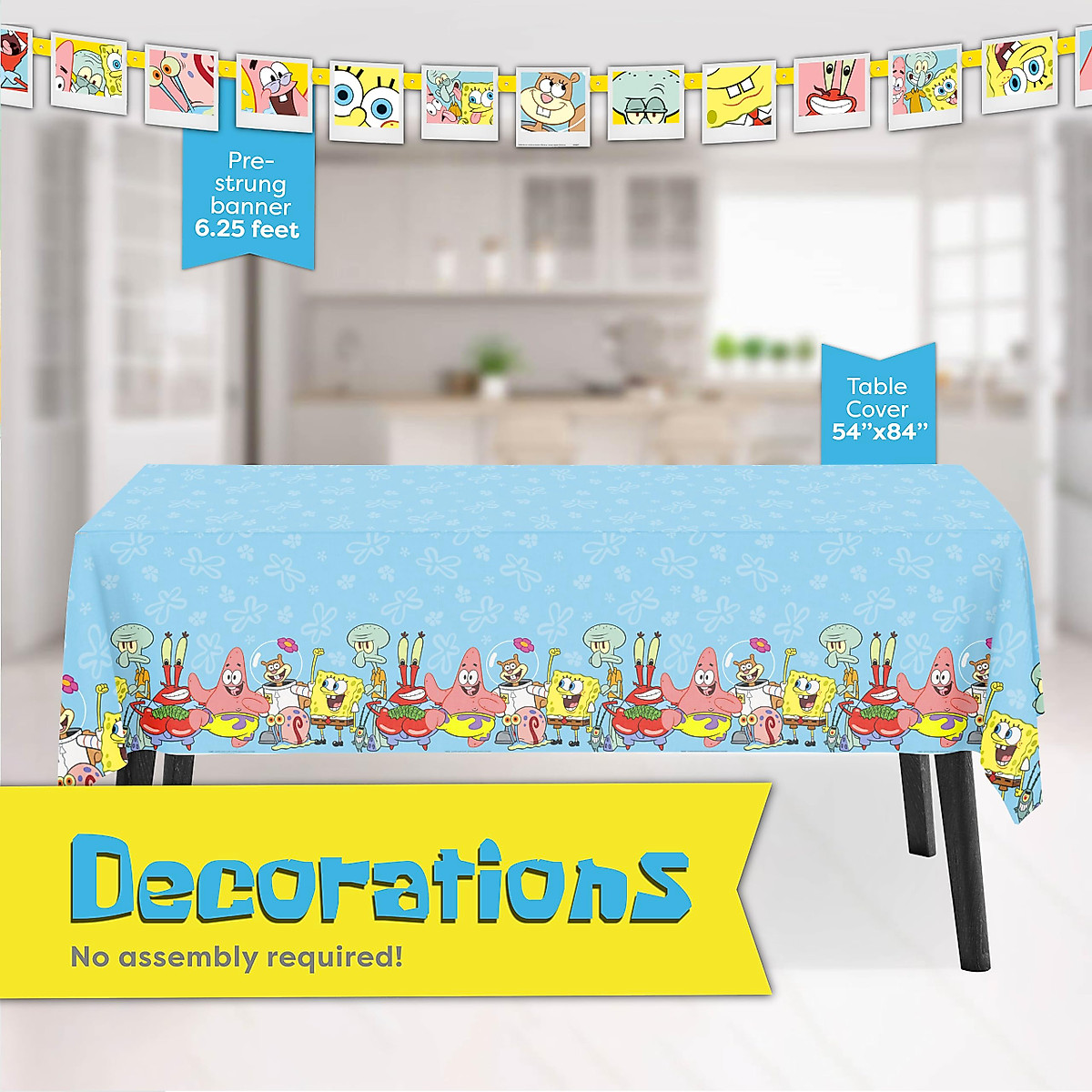 Unique Spongebob Birthday Decorations | Spongebob Party Decorations | Spongebob Party Supplies | Serves 16 Guests | With Banner, Spongebob Tablecloth, Dinner & Cake Plates, Napkins, Forks, Button