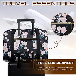 Gym Bag for Women, Travel Duffel Bag, Tote Bag,Weekender bag,For Spirit Airlines Personal Item Bag 18x14x8,Foldable Carry on Luggage for Women - Black Pink Floral