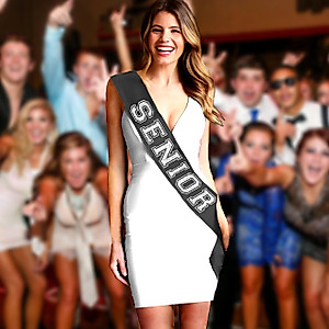 RhinestoneSash Senior Sashes - Senior Silver Glitter Black PREMIUM GRADE SATIN Sash - UNISEX High School Senior Sash - Black Sash(Senior) Blk