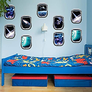6 Pieces 3D Space Capsule Window Wall Decal Outer Space Wall Stickers Spacecraft Astronaut Wall Mural Poster for Kids Nursery Bedroom Home Decoration, 11 x 15 Inches