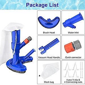 Upgraded Pool Vacuum for Above Ground Pools with Unique Lock Catch Design,Brushes & Leaf Bag,Portable Pool Vacuum Jet Handheld Pool Leaf Vacuum,Attaches to Garden Hose for Pool Spas Ponds