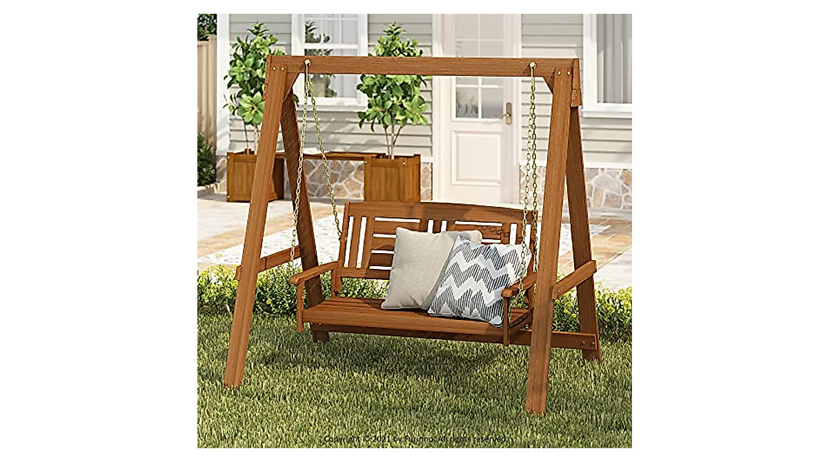 Furinno Tioman Outdoor Porch Swing - Durable Hardwood Outdoor Seating