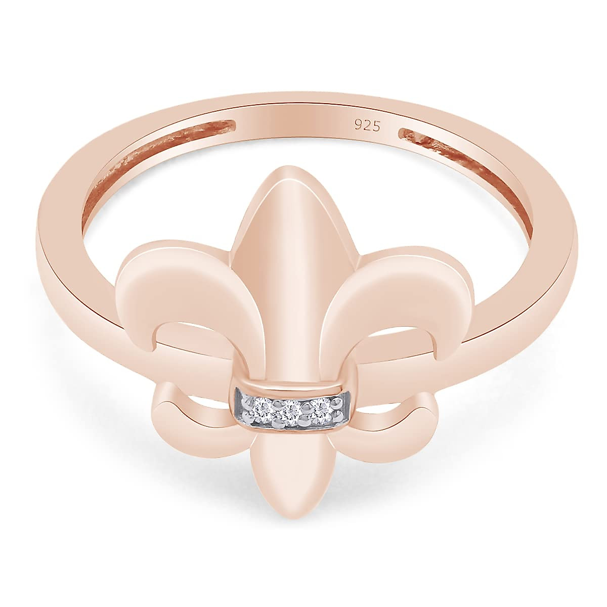 Wishrocks Dainty Fleur-De-Lis Diamond Accent Ring in 18K Rose Gold Over Sterling Silver Ring Size- 6