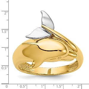 IceCarats 14K Two Tone Gold Sea Dolphin Ocean Fish Beach Nautical Ring Size 7.5