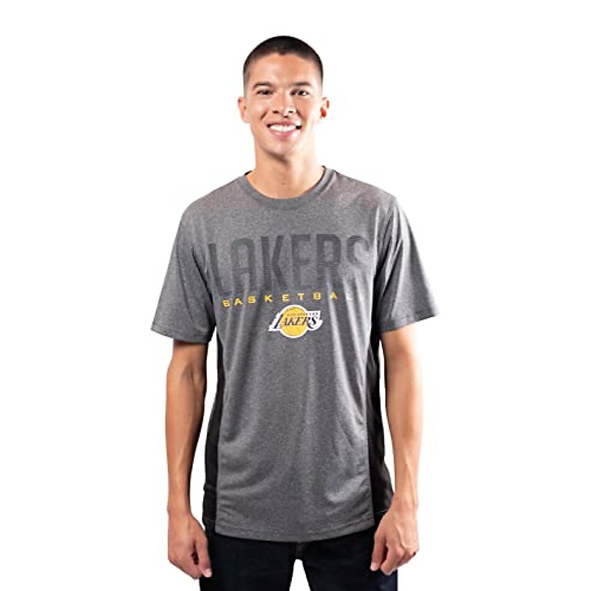Ultra Game NBA Los Angeles Lakers Mens Active Tee Shirt, Charcoal Heather, Large