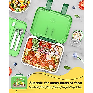 Lehoo Castle Bento Lunch Box for Kids, 1250mL Lunch Box for Boys with 5 Compartments, Kids Lunch Container with Utensil - Included Spoon, Fork, Sauce Jar, Microwave and Dishwasher Safe
