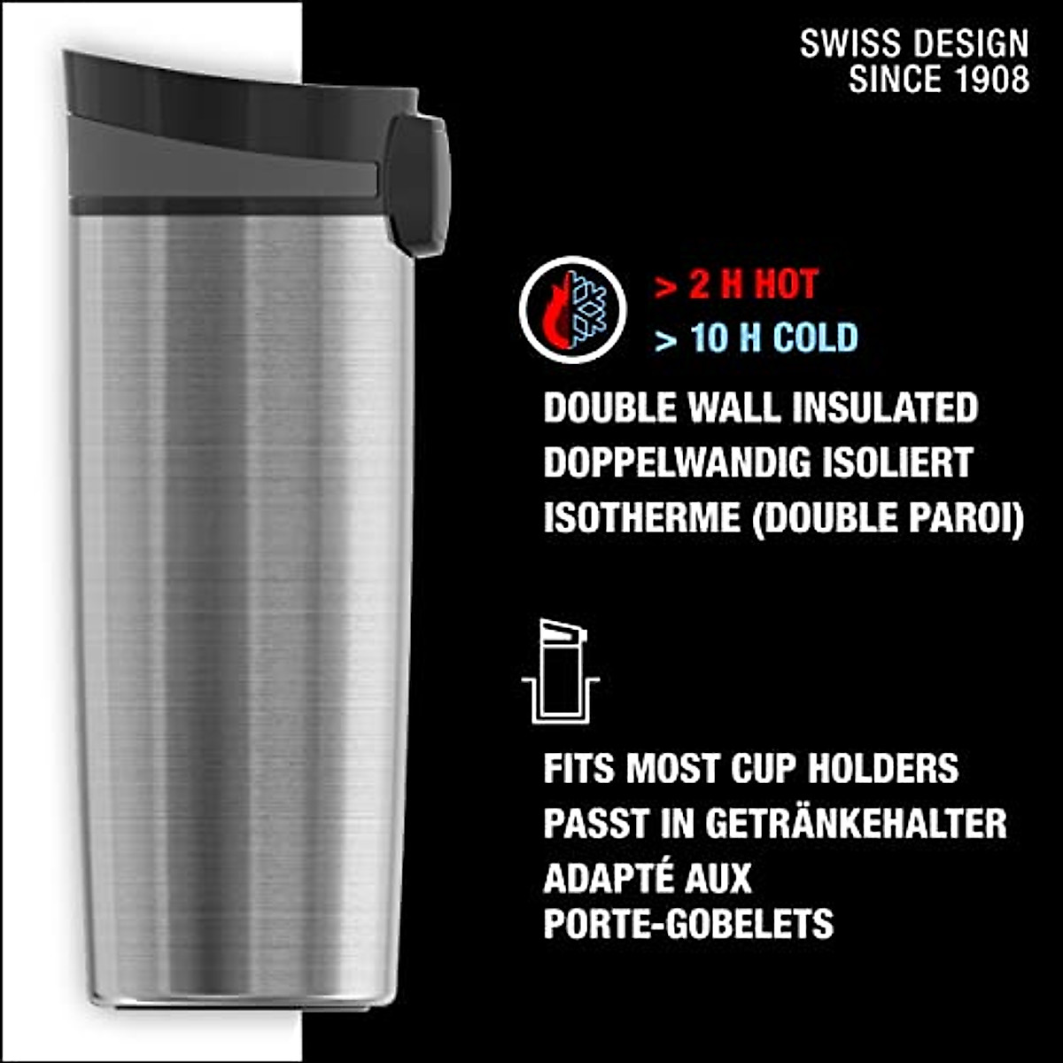 SIGG - Insulated Coffee Cup - Travel Mug Miracle Brushed - Hot & Cold - Leakproof - BPA Free - 18/8 Stainless Steel - Silver - 9 Oz