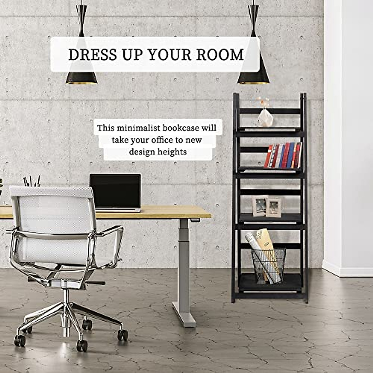 Babion Ladder Shelf, 4-Tier Ladder Bookshelf, Black Bookcase with Shelves, Storage Rack Plant Stand for Home, Bedroom, Bathroom,Office, 16 x 14 x 46 Inch, Industrial Style, Wood Frame