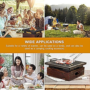 Helikim Portable BBQ Grill, Japanese-Korean Household Wooden Alcohol Stove BBQ Grill with Wooden Base for Indoor Dining Table, Camping, Outdoor Garden BBQ,23cm