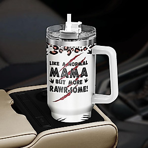 UNILYLY Tumbler 40 Oz With Handle Lid And Straw, Mamasaurus Leopard, Black Print, Mamasaurus Gifts, Keep Drinks Cold Hot, Leopard Print