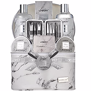 Birthday Gifts for Mom from Daughter & Son, Spa Gifts for Women, Bath and Body Set, 19pc Relaxation Pampering Self Care Baskets with 3 Massage Hot Stones, 9pc Nail Kit, Bubble Bath, Lotions and More