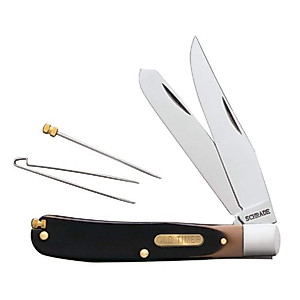 Old Timer 96OT Bearhead Trapper 7.4in Traditional Folding Pocket Knife with 2 High Carbon SS Blades, Sawcut Handle, Tweezers, and Convenient Size for EDC, Hunting, Camping, Whittling, and Outdoors