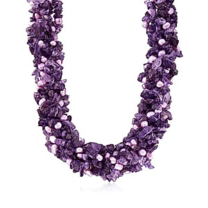 Ross-Simons 754.00 ct. t.w. Amethyst Bead and 5-6mm Purple Cultured Pearl Torsade Necklace With Sterling Silver. 18 inches