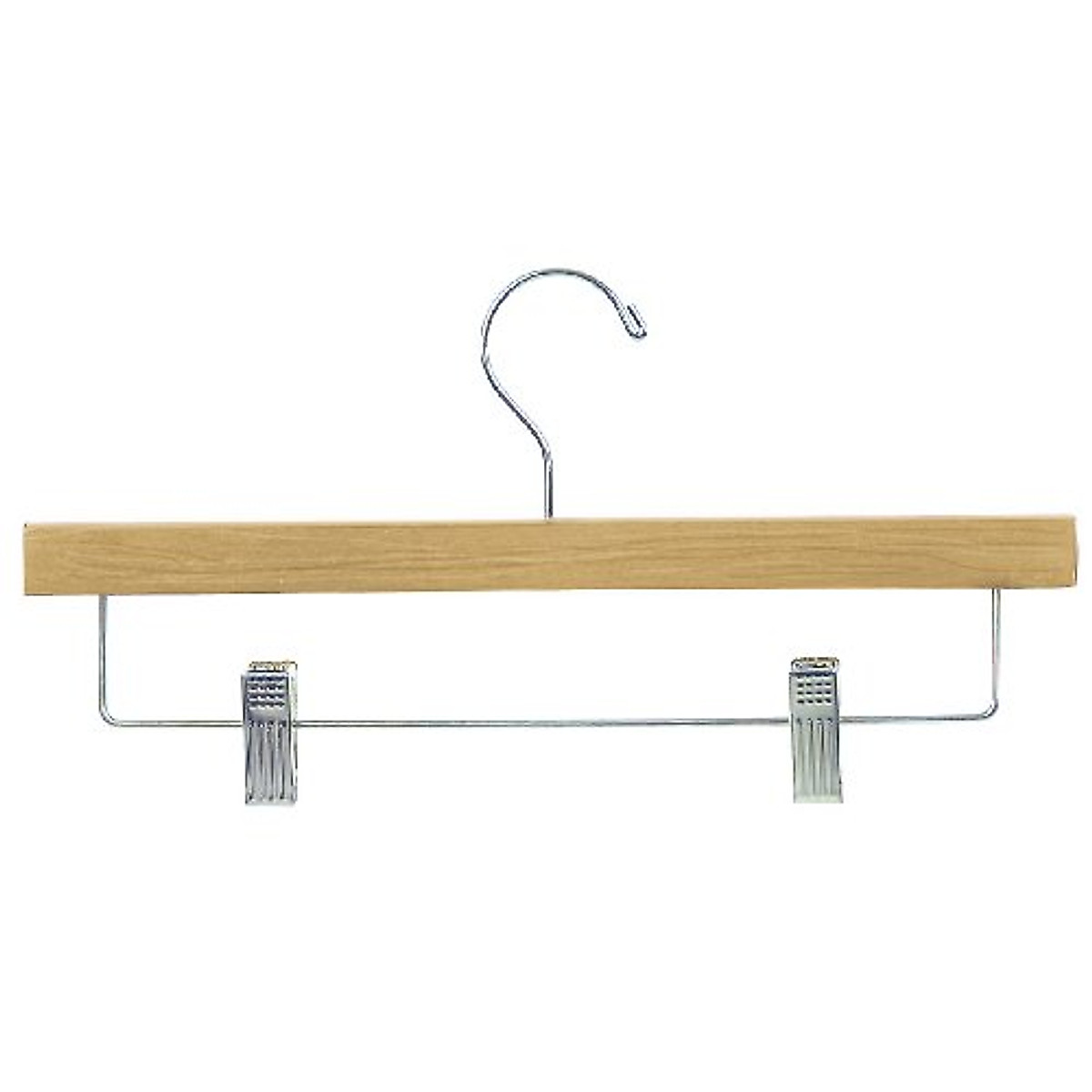 Econoco Commercial Pant/Skirt Hanger with Chrome Hooks and Bar with Clips, 14", Natural (Pack of 100)