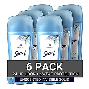 Secret Antiperspirant and Deodorant Women, Original Unscented Invisible Solid, pH Balanced, 2.6 Oz (Pack of 6)