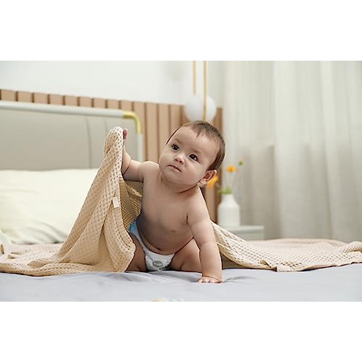 Kloovete 36” X 40” Inches Baby Waffle Weave Blanket, Ultra-Soft Receiving Blanket for Newborn, Breathable Swaddle Blanket for Boys and Girls Throw Blankets (Oat)