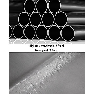 DEXSO Carport 10'x20' Portable Garage Heavy Duty, 1.0 mm Steel Poles & 14 mil PE Tarp, with Front & Rear Doors, 2 Side Doors, and 4 Windows Screen, for Pickup Truck, and Boat, Silver Gray