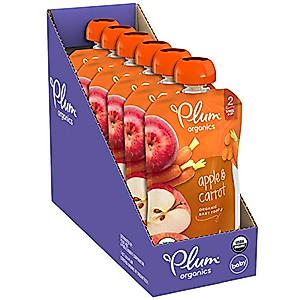 Plum Organics Apple and Carrot Baby Puree Food in Pouch, Organic Food Squeeze, Non GMO, 4 Ounce (Pack of 6)