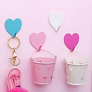 Hemoton 12 Pcs Iron Strong Heart Shaped Adhesive Hangers Wall Mounted Hooks Coat Hook Traceless Hanger for Bathroom Kitchen (Light Pink)