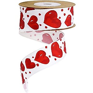 Aflyu Valentine Heart Ribbon Wired Edge Wrapping Ribbon for Valentine's Day Decoration Wedding Party Craft Supply